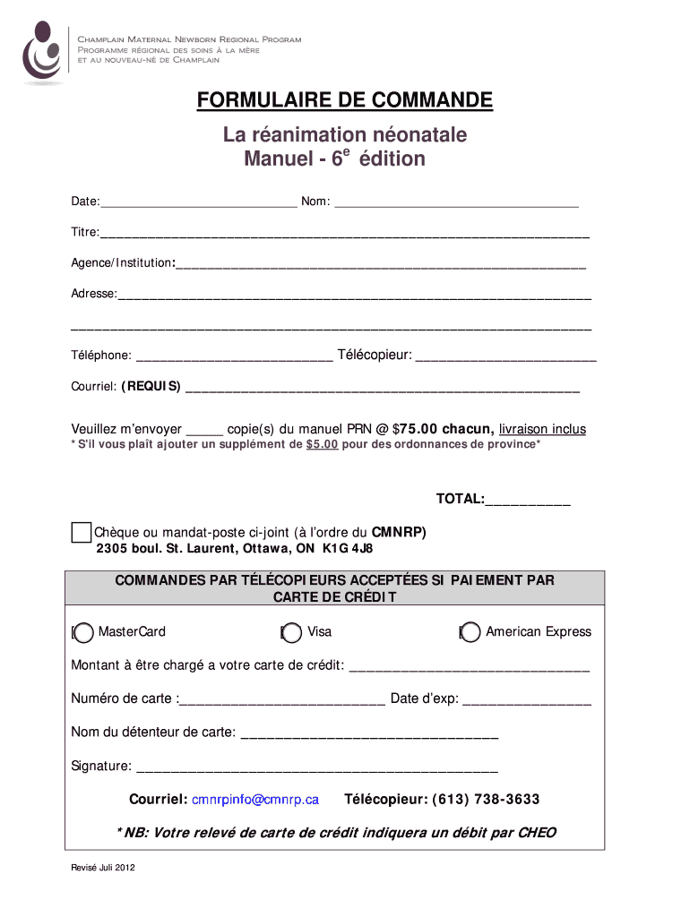 Remplissable En Ligne cmnrp PRN formulaire de commande 2014 - cmnrpca Fax Email Imprimer - pdfFiller