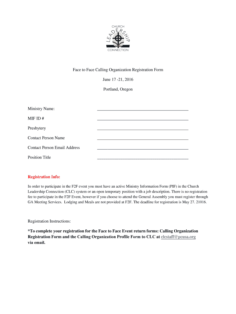 Fillable Online oga pcusa Face to Face Calling Organization ...