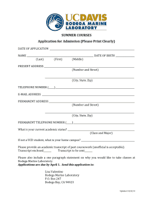 Fillable Online bml ucdavis SUMMER COURSES Application for Admission ...