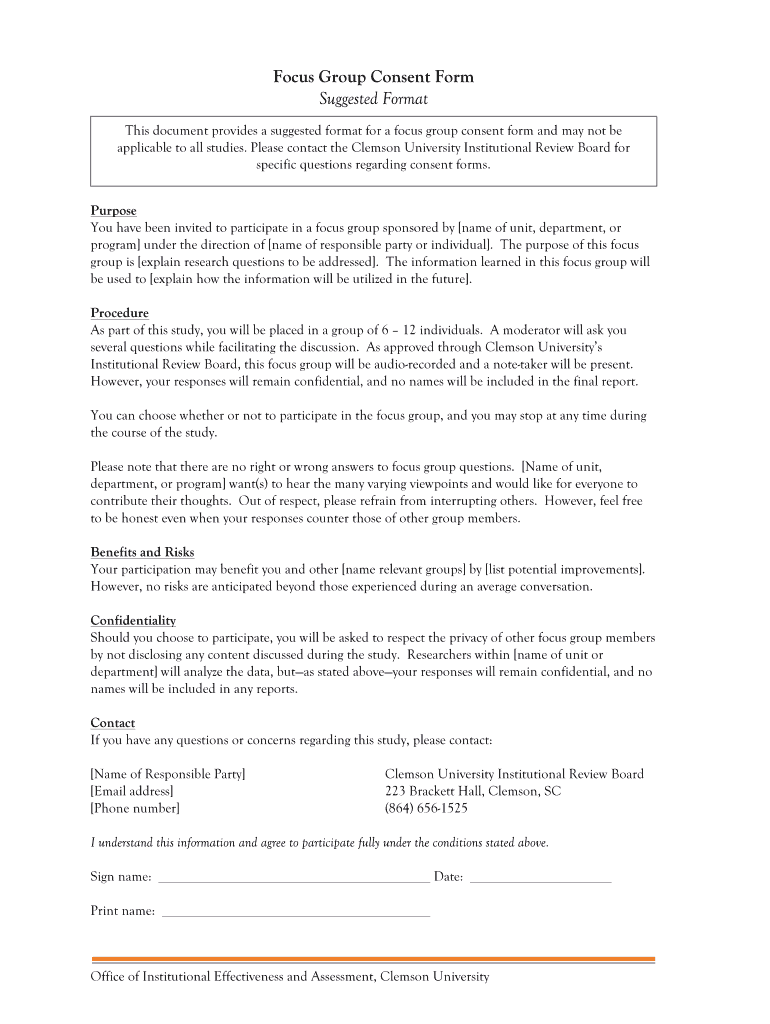 Fillable Online Focus Group or Individual Interview Consent Template ...