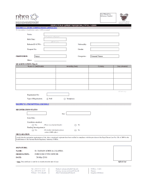 Fillable Online nhra VERIFICATION OF CURRENT PROFESSIONAL STATUS ...