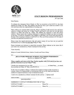 Fillable Online jpps vic edu Excursion Permission RSPCA - Jells Park ...