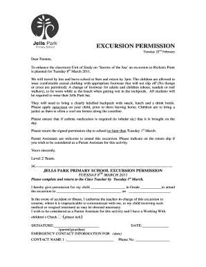 Fillable Online jpps vic edu EXCURSION PERMISSION - jppsviceduau Fax ...