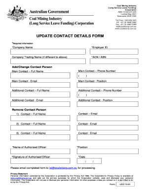 Fillable Online Employer Update Contact Details Form UCC-2015-001 Fax ...
