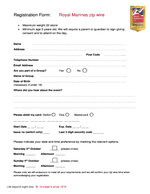 Fillable Online Registration Form Royal Marines zip wire - Blind ...