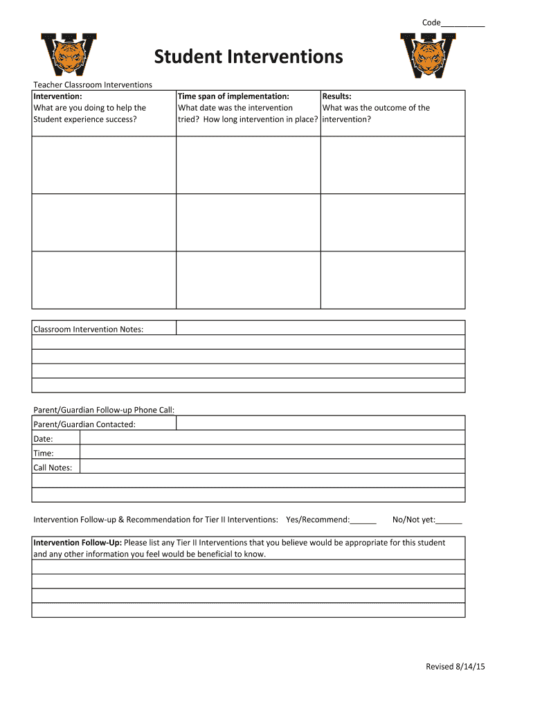 Fillable Online Student Interventions Fax Email Print - pdfFiller