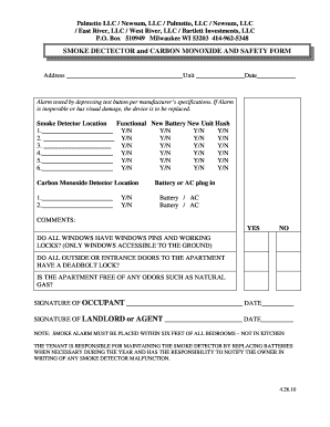 Fillable Online SMOKE DECTECTOR and CARBON MONOXIDE AND SAFETY FORM Fax ...