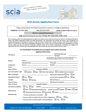 Fillable Online scia org SCIA Grants bApplicationb Form - Spinal Cord ...