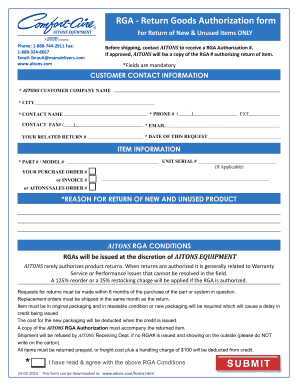 Fillable Online RGA - Return Goods Authorization form - aitonscom Fax ...