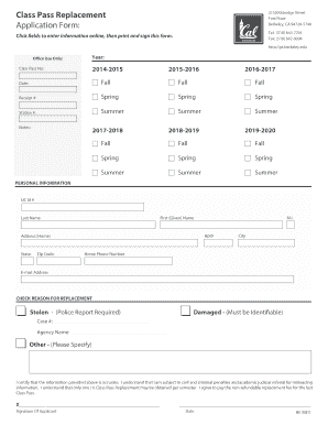 Fillable Online pt berkeley Class Pass Replacement Form - Parking and ...