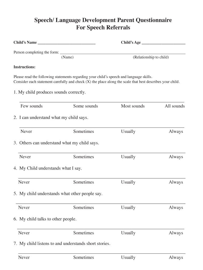 Fillable Online isd2397community sharpschool Speech Language ...