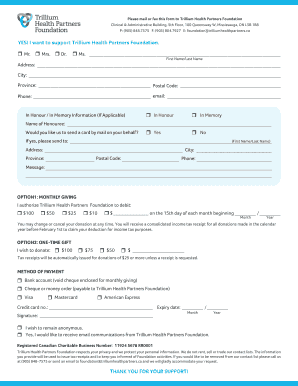 Fillable Online trilliumgiving Please mail or fax this form to Trillium ...