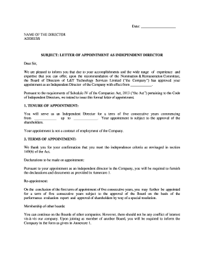 Fillable Online Independent Director Appointment Letter Fax Email Print ...