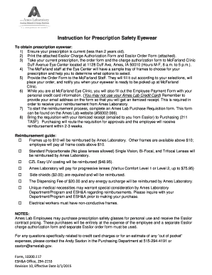 Fillable Online ameslab Instruction for Prescription Safety Eyewear ...