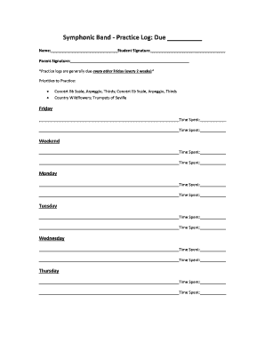 Fillable Online Symphonic Band Practice Log Due NameStudent Signature ...