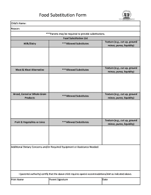 Fillable Online tpcdc Food Substitution Form - TPCDC - tpcdc Fax Email ...