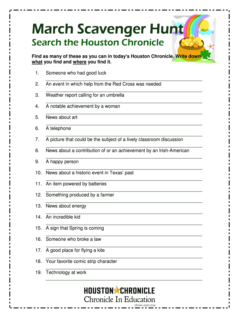 Fillable Online March Scavenger Hunt Scavenger Hunt Scavenger Hunt ...