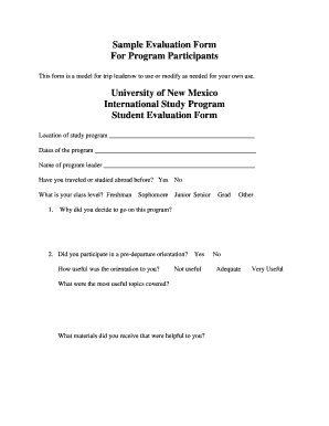 Fillable Online unm abroadoffice Sample Evaluation Form For Program ...