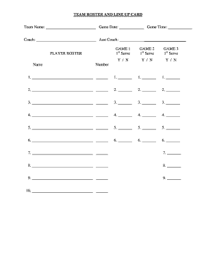 Fillable Online TEAM ROSTER AND LINE UP CARD - dcprsportscom Fax Email ...
