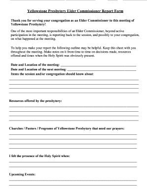 Fillable Online Commissioner Report form - Yellowstone Presbytery Fax ...
