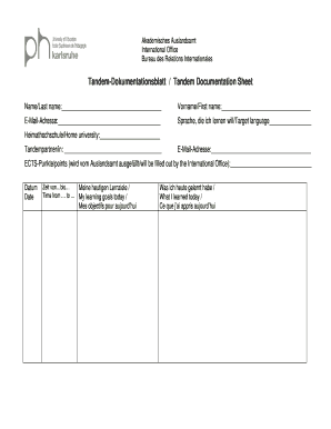 Fillable Online Tandem-Dokumentationsblatt Tandem Documentation Sheet ...