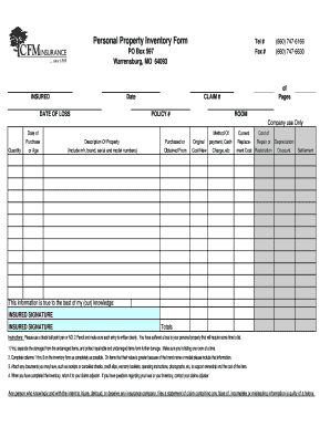 Fillable Online Personal Property Inventory Form Tel PO Box 597 Fax ...