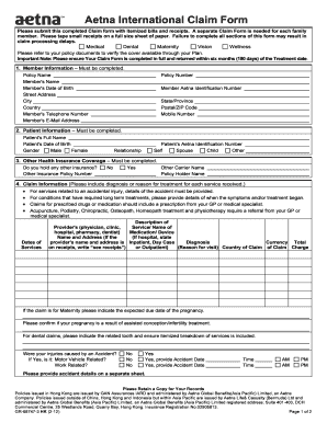 Fillable Online Aetna International Claim Form ...