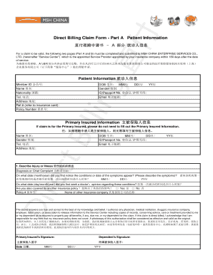 Fillable Online Direct Billing Claim Form - Part A Patient Information ...