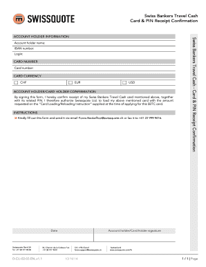Fillable Online Swiss Bankers Travel Cash Card & PIN Receipt ...