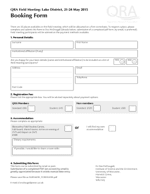 Fillable Online qra org Flyer and booking form - Quaternary Research ...