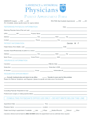 Fillable Online PATIENT APPOINTMENT FORM - L M Physician Fax Email Print - pdfFiller