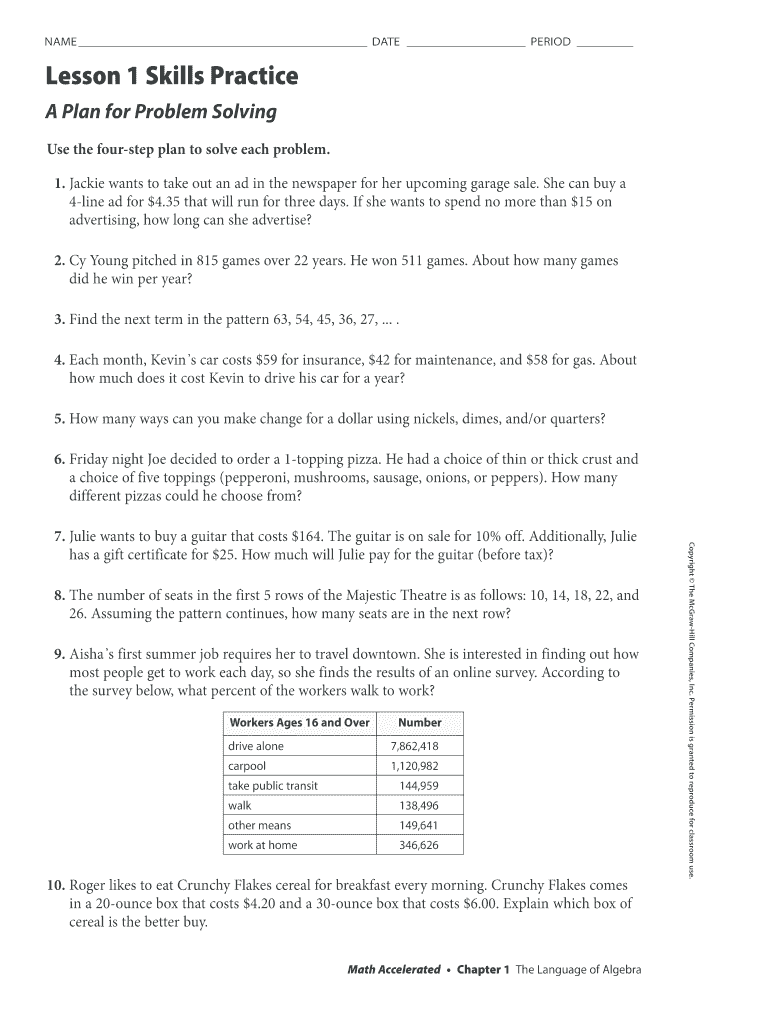 Fillable Online Use the fourstep plan to solve each problem Fax Email ...