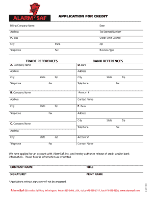 Fillable Online TRADE REFERENCES BANK REFERENCES ... - AlarmSaf Fax ...