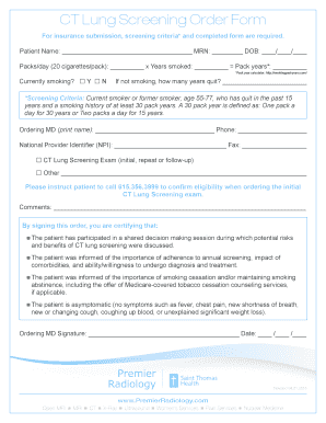 Fillable Online CT Lung Screening Order Form - Premier Radiology Fax ...