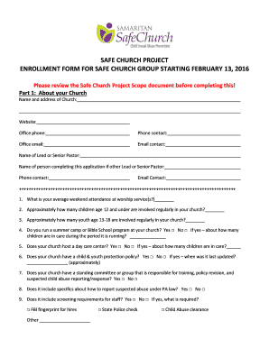 Fillable Online scclanc SAFE CHURCH PROJECT ENROLLMENT FORM FOR SAFE ...