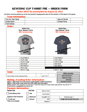 Fillable Online KEYSTONE CUP TSHIRT PRE ORDER FORM Fax Email Print ...