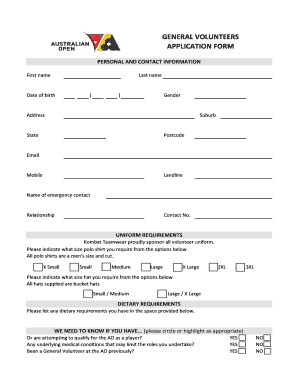 Fillable Online GENERAL VOLUNTEERS APPLICATION FORM - Bowls Australia Fax Email Print - pdfFiller