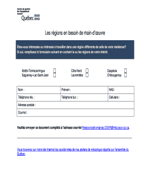 Remplissable En Ligne cger mtq gouv qc Les rgions en besoin de main ...