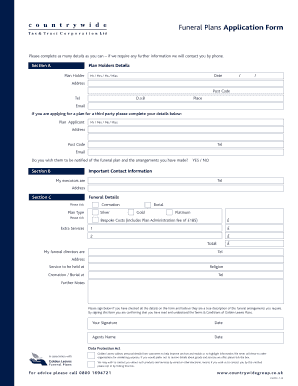 Fillable Online countrywise org Funeral Plans Application Form Fax ...