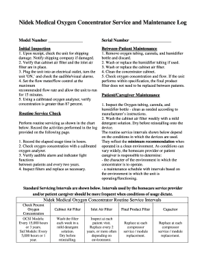 Fillable Online Nidek Medical Oxygen Concentrator Service and ...