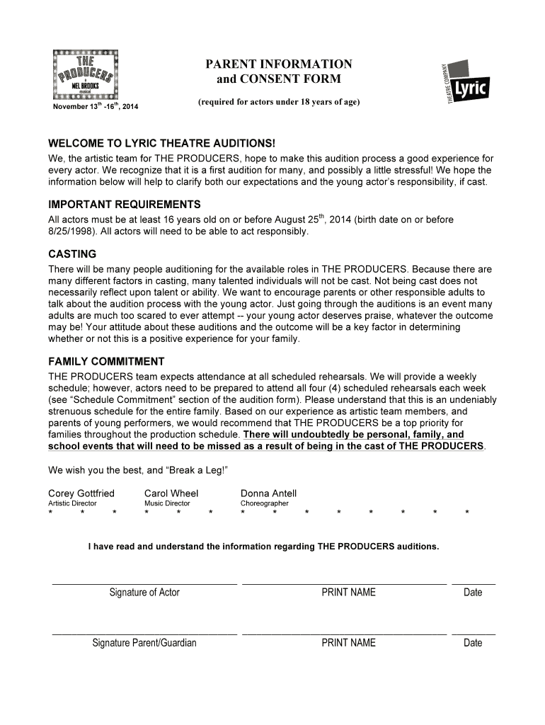 Fillable Online PARENT INFORMATION and CONSENT FORM Fax Email Print ...