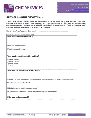 Fillable Online chcservices edu CRITICAL INCIDENT REPORT Form ...