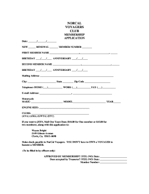 Fillable Online norcalvoyagers NORCAL VOYAGERS CLUB MEMBERSHIP ...