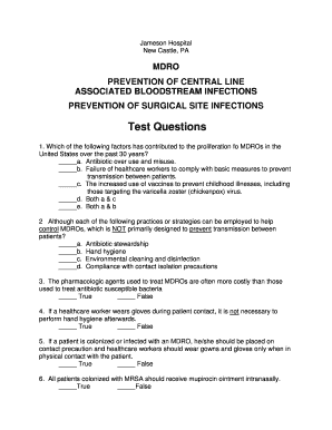 Fillable Online MDRO PREVENTION OF CENTRAL LINE ASSOCIATED BLOODSTREAM ...