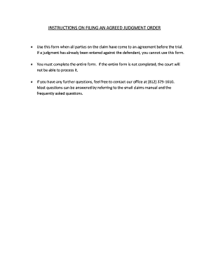 Fillable Online INSTRUCTIONS ON FILING AN AGREED JUDGMENT ORDER Fax ...