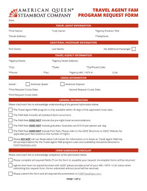 Fillable Online TRAVEL AGENT FAM PROGRAM REQUEST FORM Fax Email Print ...