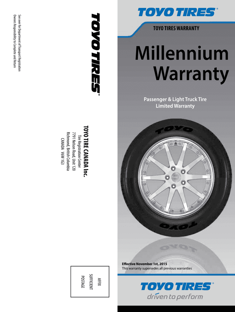 Fillable Online TOYO TIRES WARRANTY Millennium Warranty Fax Email Print ...