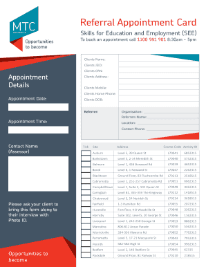 Fillable Online Referral Appointment Card Email Version - MTC Australia ...
