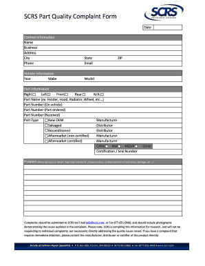 Fillable Online SCRS Part Quality Complaint Form ...