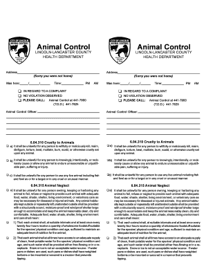 Fillable Online Cruelty Door Card - Animal Control Training Services ...